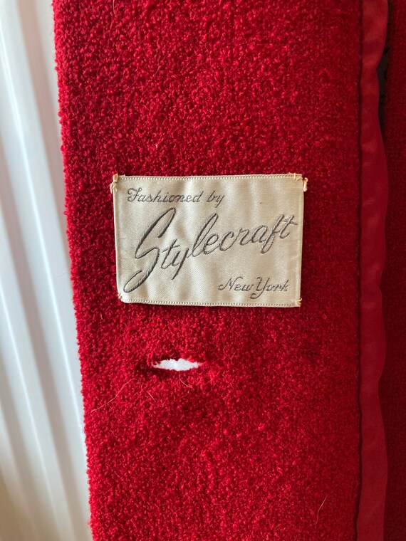 Red Boucle Wool Coat with Fur Collar 1960s - Gem