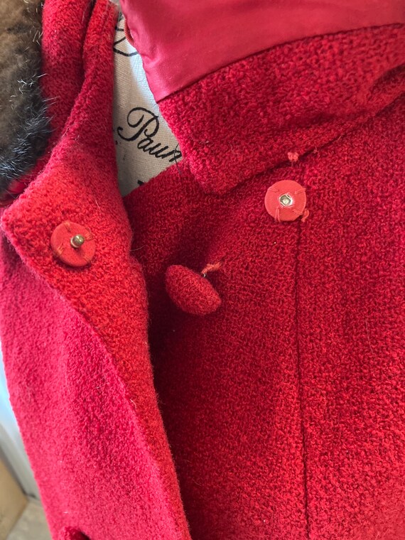 Red Boucle Wool Coat with Fur Collar 1960s - Gem