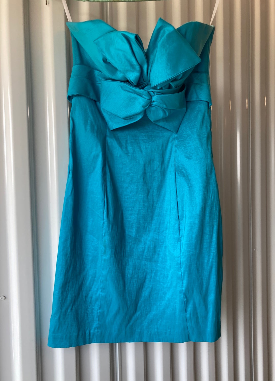 90s Gunne Sax Mini Dress: Turquoise Strapless Satin Bow - Etsy
