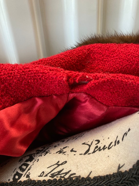 Red Boucle Wool Coat with Fur Collar 1960s - Gem