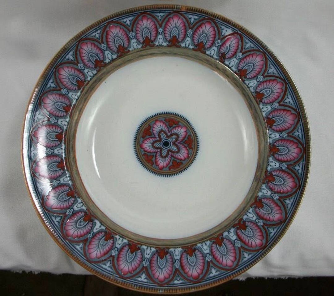 Set of 5 Dinner Soup Plates/bowls in Grecian Border Flow Blue/mulberry ...