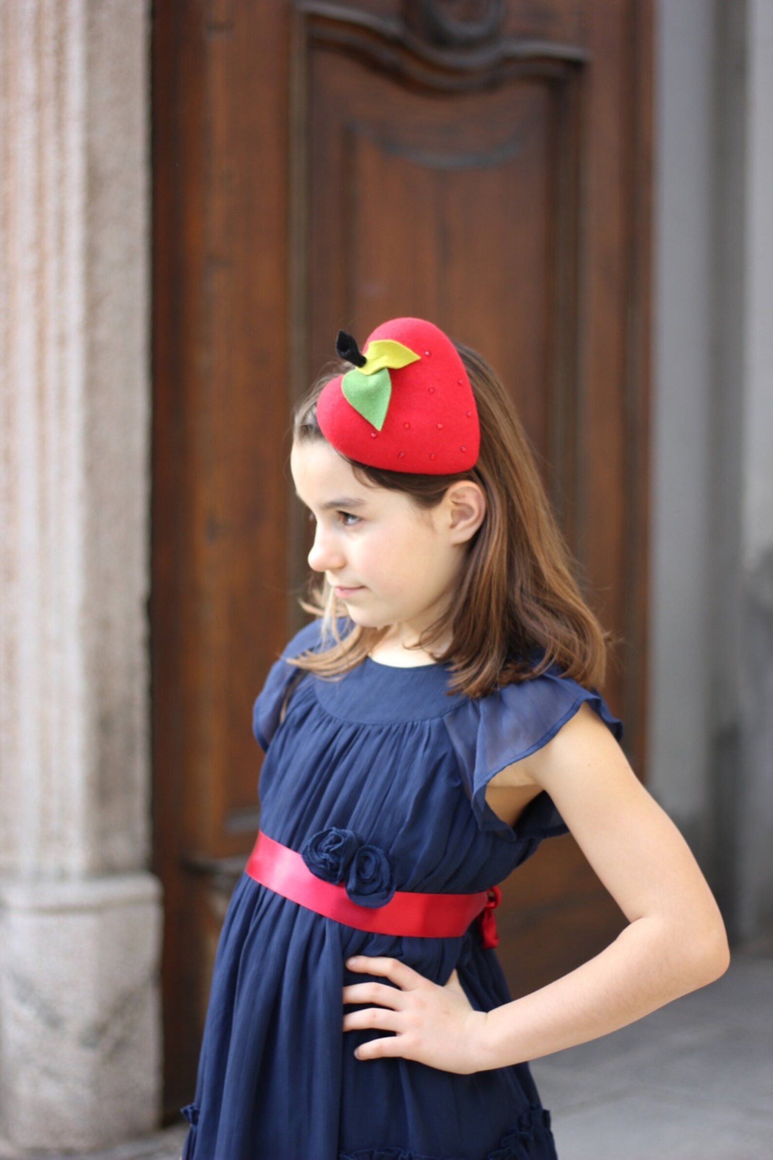 Red Strawberry Beret Girls, Little Girls Mini Top Hat, Girls Fascinator ...