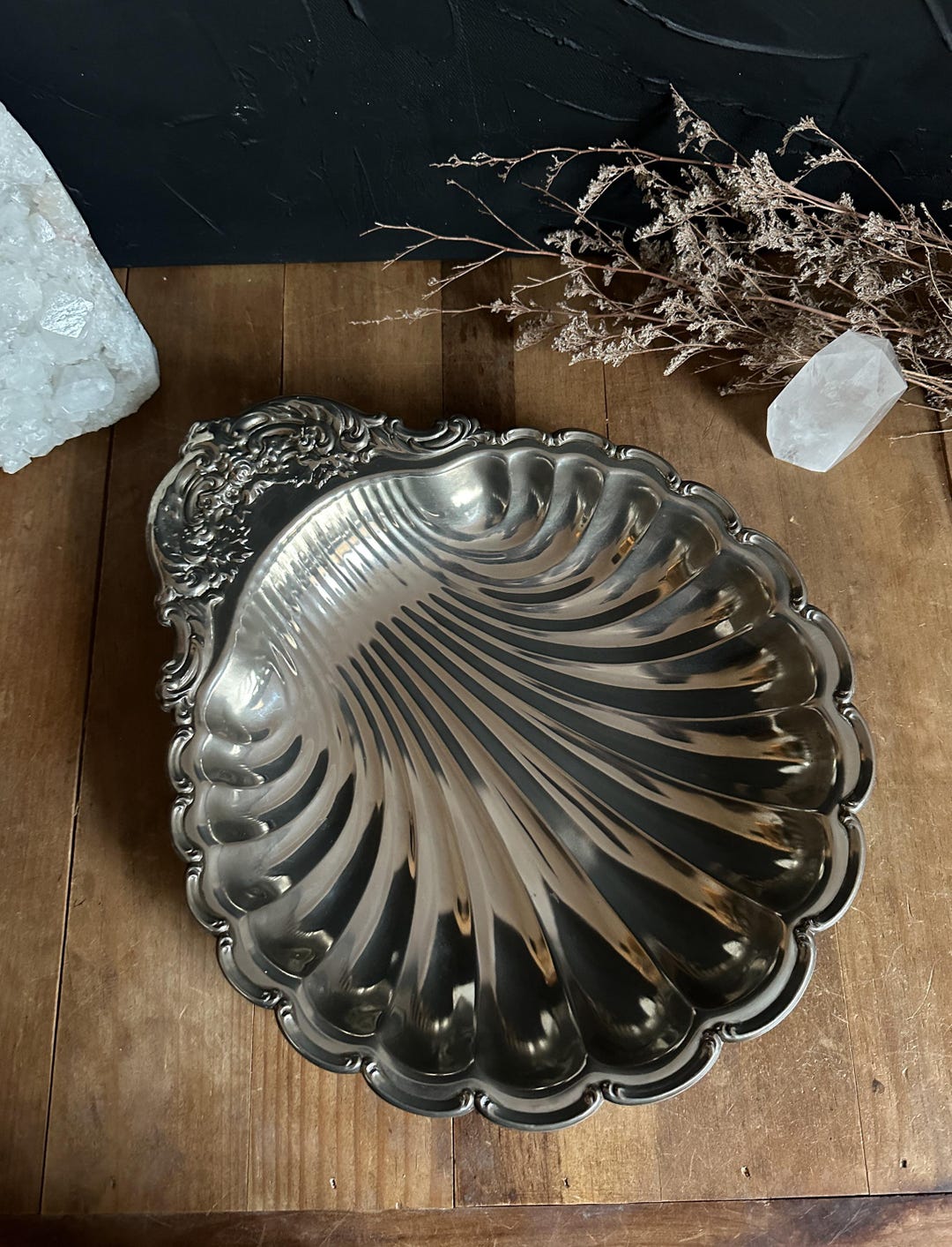 Antique Silver Shell Dish - Silver Serving Tray - Spring Decor ...