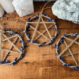 Sodalite Crystal Pentacle - Star Wall Hanging - Witchy Decor - Crystal ...