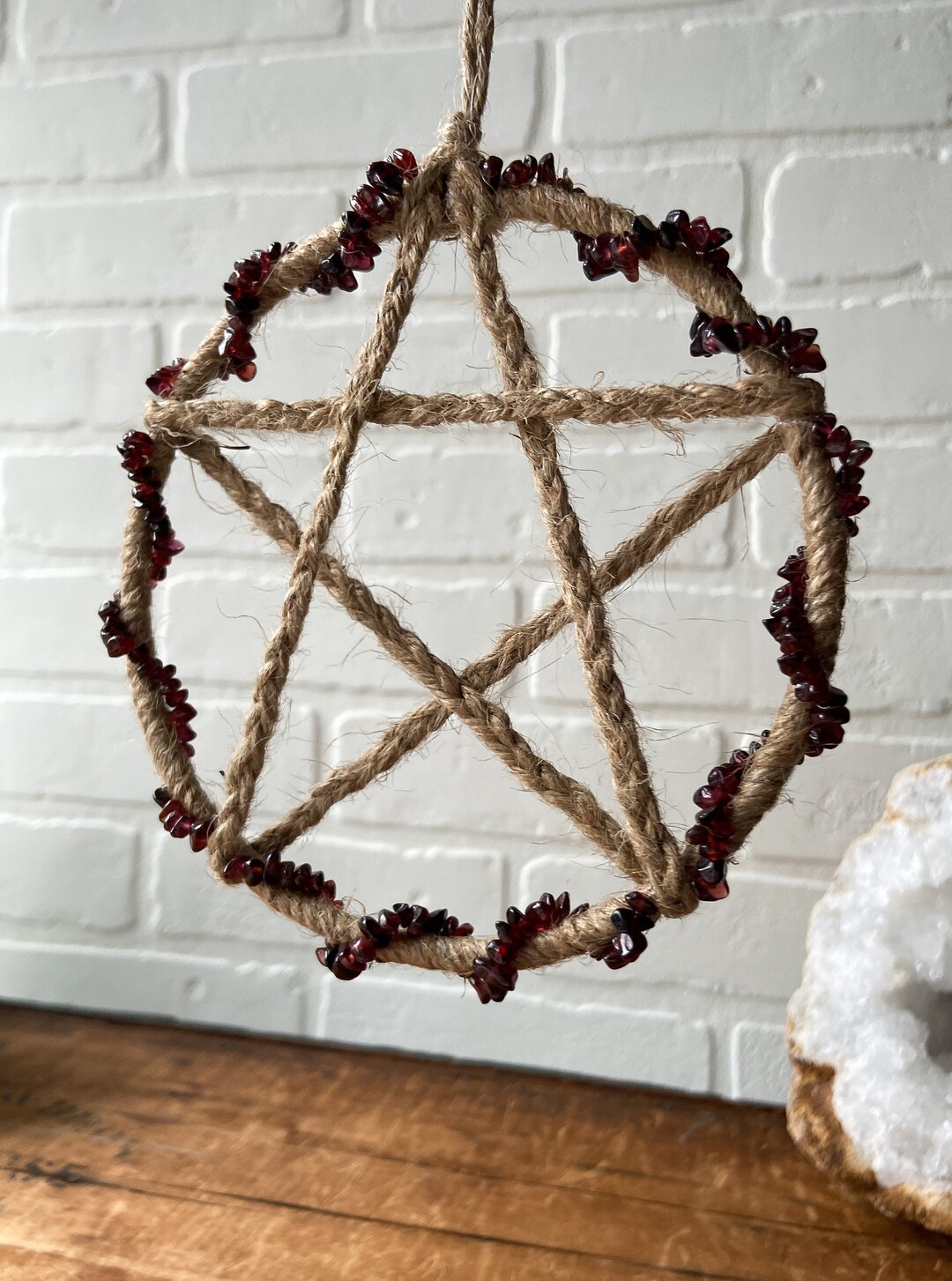 Garnet Crystal Pentacle: Witchy Altar Decor, Star Wall Hanging - Etsy