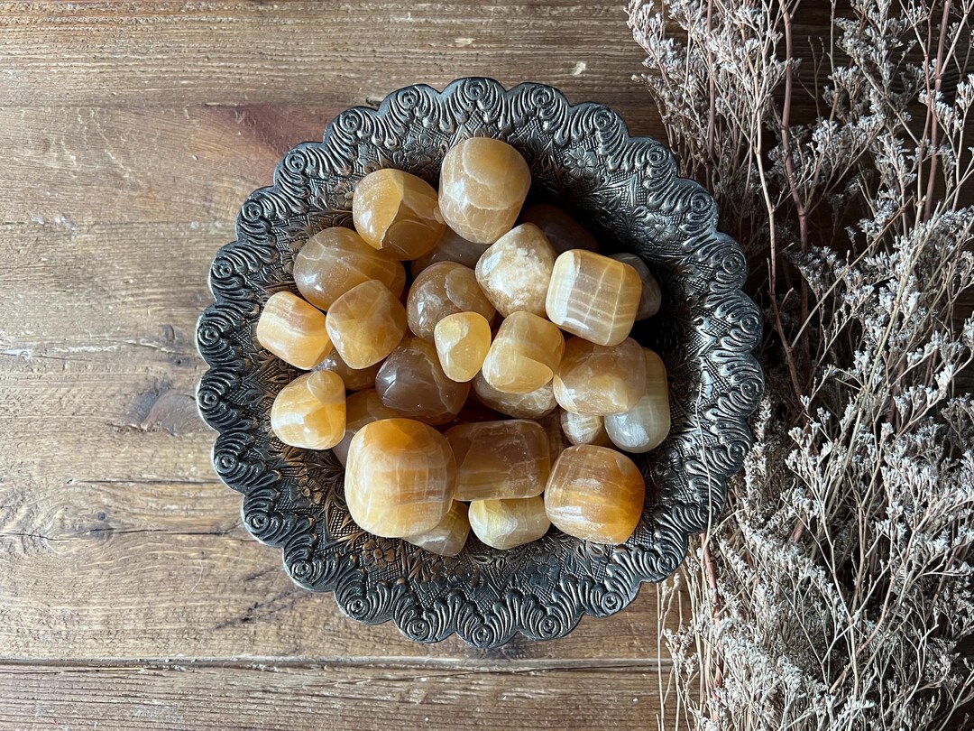 Honey Calcite Tumbled Stone - Crystal Grids, Polished Dark Yellow Honey ...