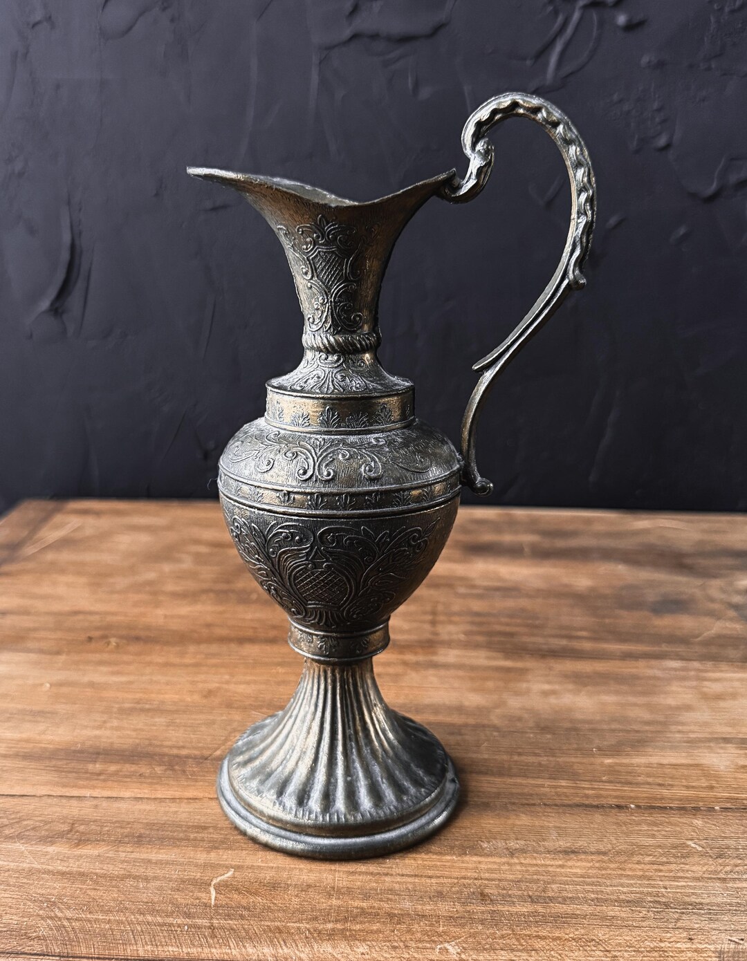 Vintage Etched Brass Pitcher - Antique Brass Vase, Witchy Decor, Ritual ...