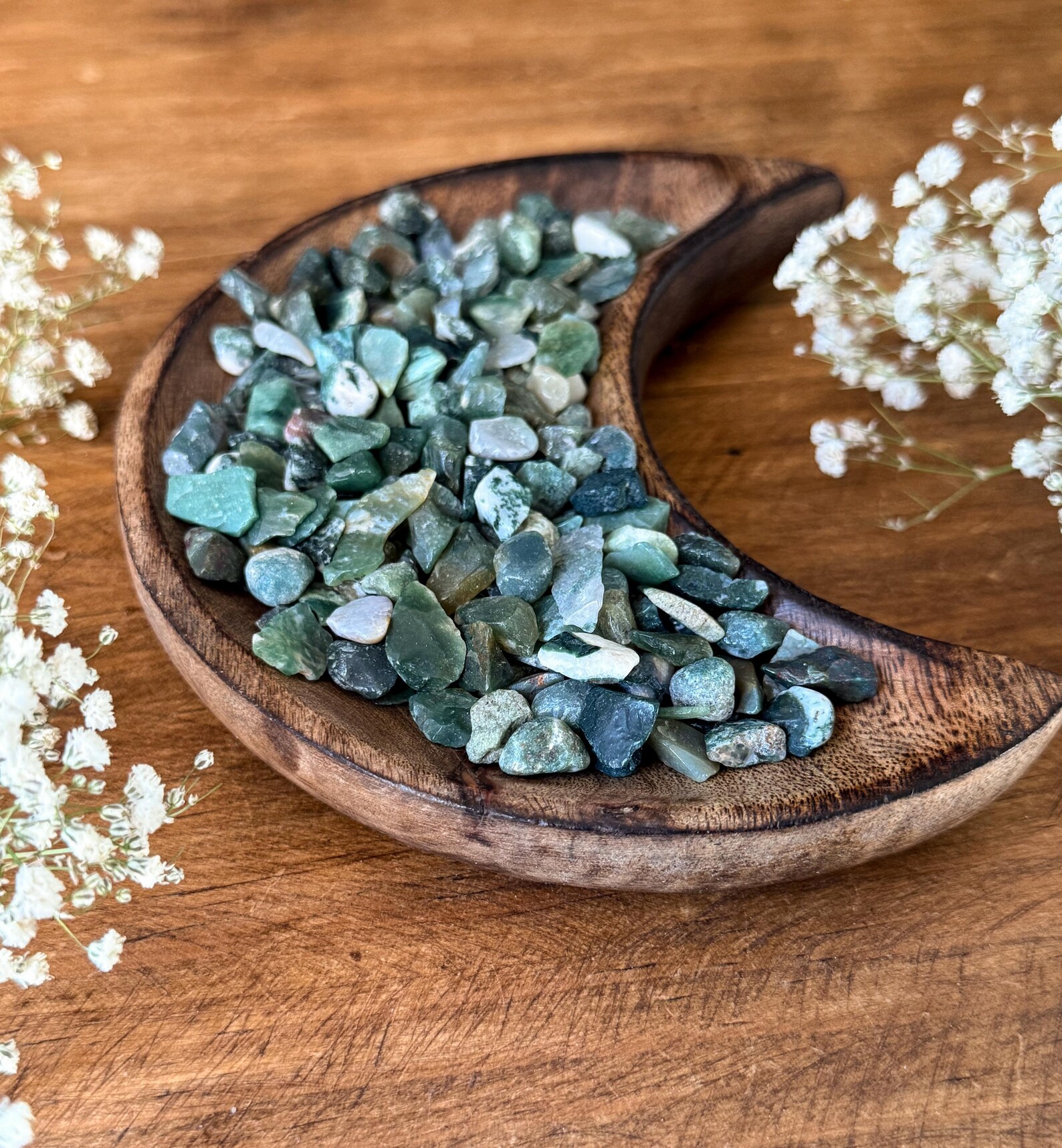 Cristales de ágata musgosa, piedras preciosas pulidas, chakra del ...