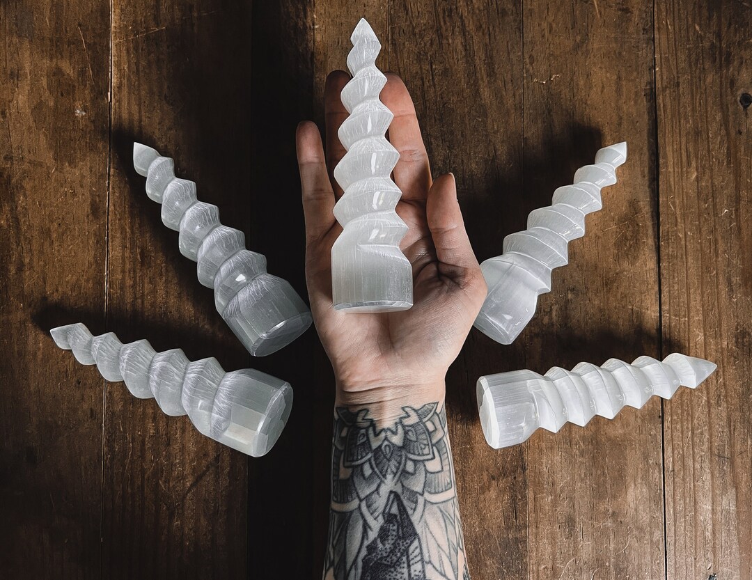 Selenite Unicorn Horn - Selenite Twist Crystal Tower - Selenite Swirl ...