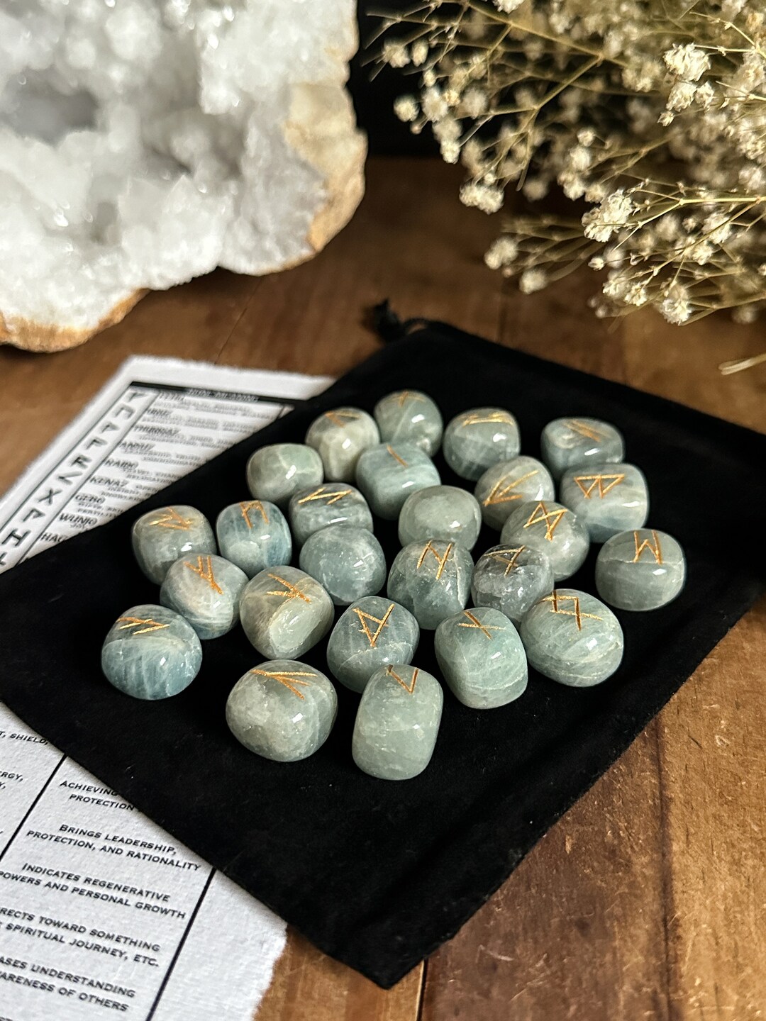 Aquamarine Rune Set - Elder Futhark Runes - Ritual Tools - Aquamarine ...
