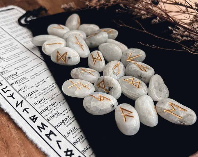 Moonstone Rune Set Elder Futhark Runes Ritual Tools White Crystal Runes ...