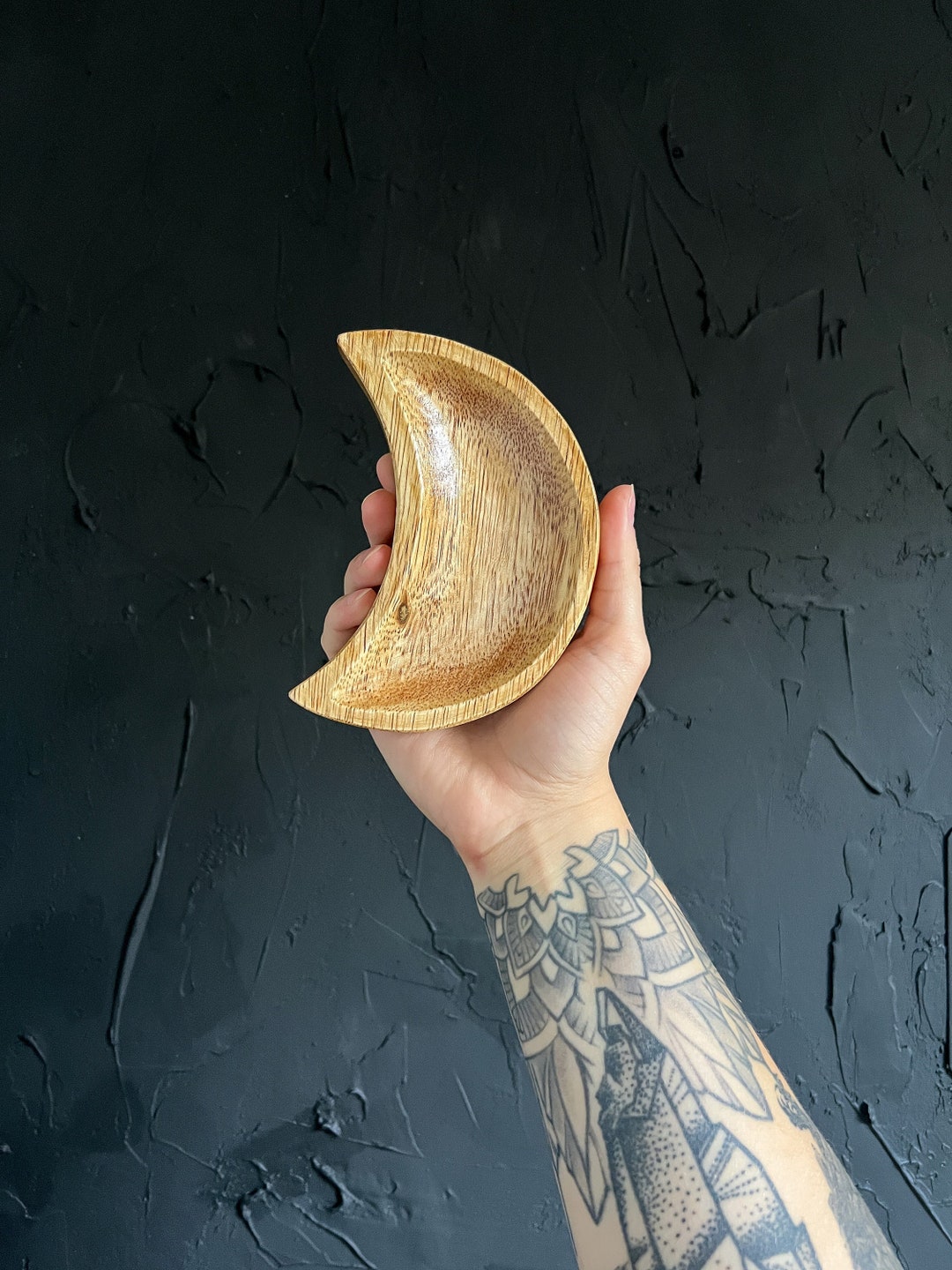 Wood Moon Dish Crescent Moon Bowl Celestial Decor Trinket Dish Witchy ...