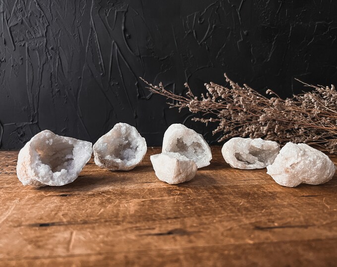 Raw Geode Pair, Mineral Specimen, Witchy Gift Idea, Raw Crystals, White ...