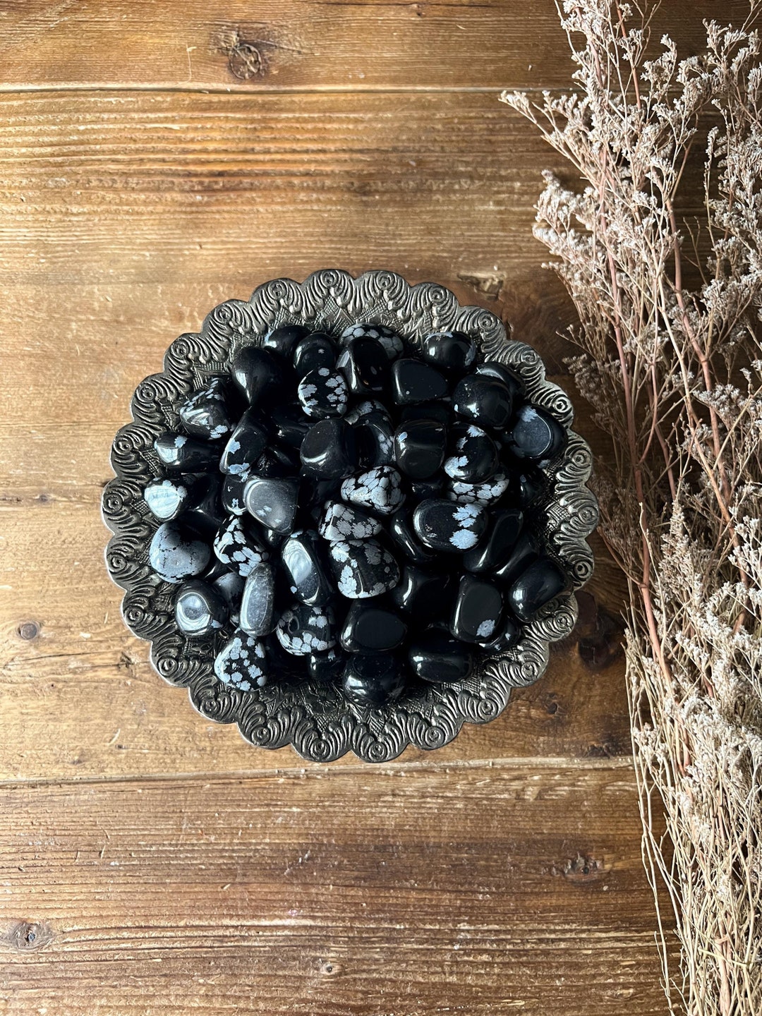 Snowflake Obsidian Tumbled Stones, Root Chakra Healing Crystals, Black ...