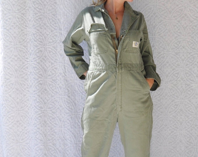 Vintage Green Coveralls Long Sleeve Mechanic Coveralls. 70s Workwear ...