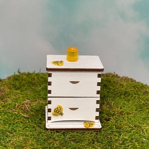 Miniature White Bee Hive, Miniature Beehive, Miniature Honey Jar, Bee ...