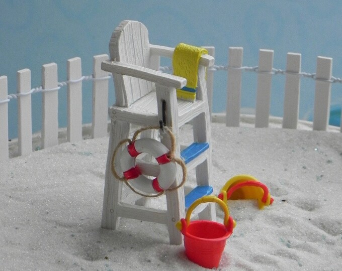 Fairy Garden Beach Miniature Lifeguard Chair, Beach Bucket Pail, White ...