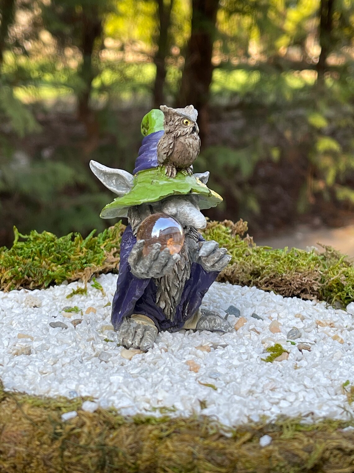Miniature Wizard With Owl and Gazing Ball Fairy Garden - Etsy