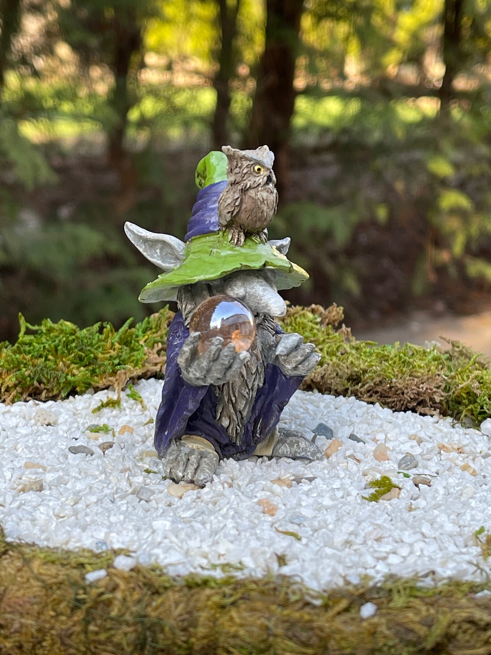 Miniature Wizard With Owl and Gazing Ball, Fairy Garden Accessories ...