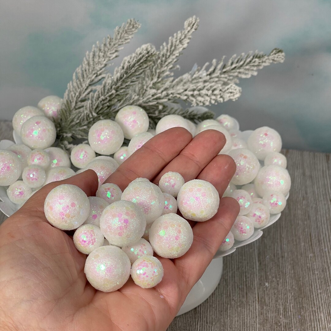 Miniature Snowballs, 1 CUP, Glitter Foam Balls, Vase Filler, Dollhouse ...