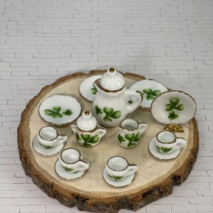 Miniature Shamrock Tea Set, Mini Tea Cups, St. Patrick's Miniatures ...