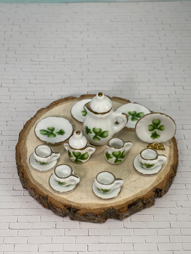 Miniature Shamrock Tea Set, Mini Tea Cups, St. Patrick's Miniatures ...