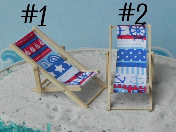 Miniature Deck Chair, Nautical Red White Blue, Mini Coastal Garden ...