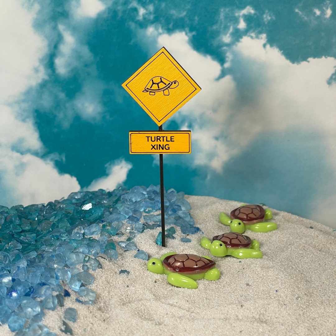 Miniature Turtle Sign, Crossing XING Sign, Fairy Garden Accessory, Mini ...