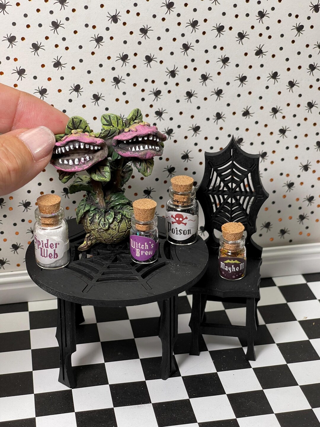 Miniature Halloween Table Chairs, Spooky Horror Witch Haunted Parlor ...