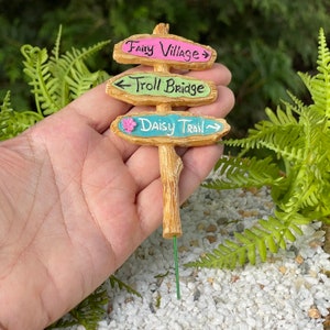 Miniature Sign Post, Fairy Village Troll Bridge Daisy Trail, Fairy ...