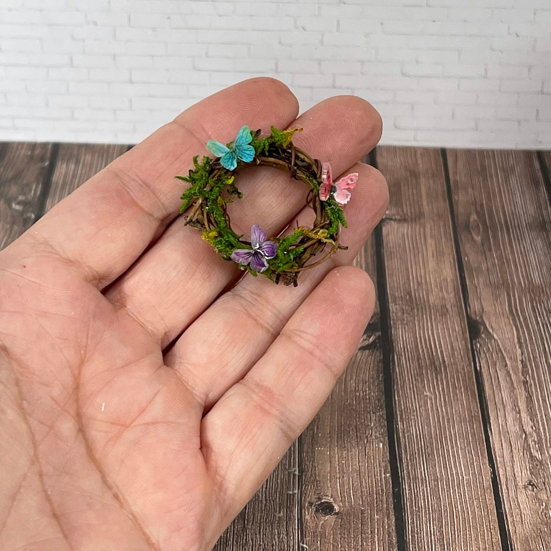 Miniature Grapevine Wreath With Micro Mini Butterflies, Fairy Garden ...