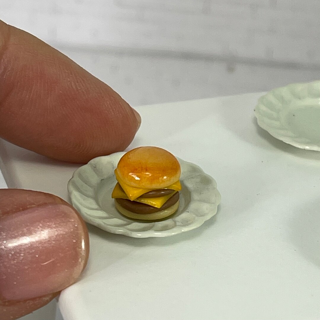 Miniature Double Cheeseburger Plate, Accessory for Fairy Garden ...