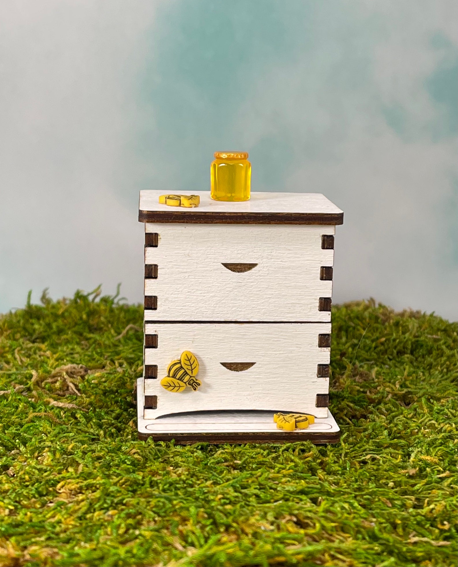 Miniature White Bee Hive, Miniature Beehive, Miniature Honey Jar, Bee ...