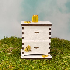 Miniature White Bee Hive, Miniature Beehive, Miniature Honey Jar, Bee ...