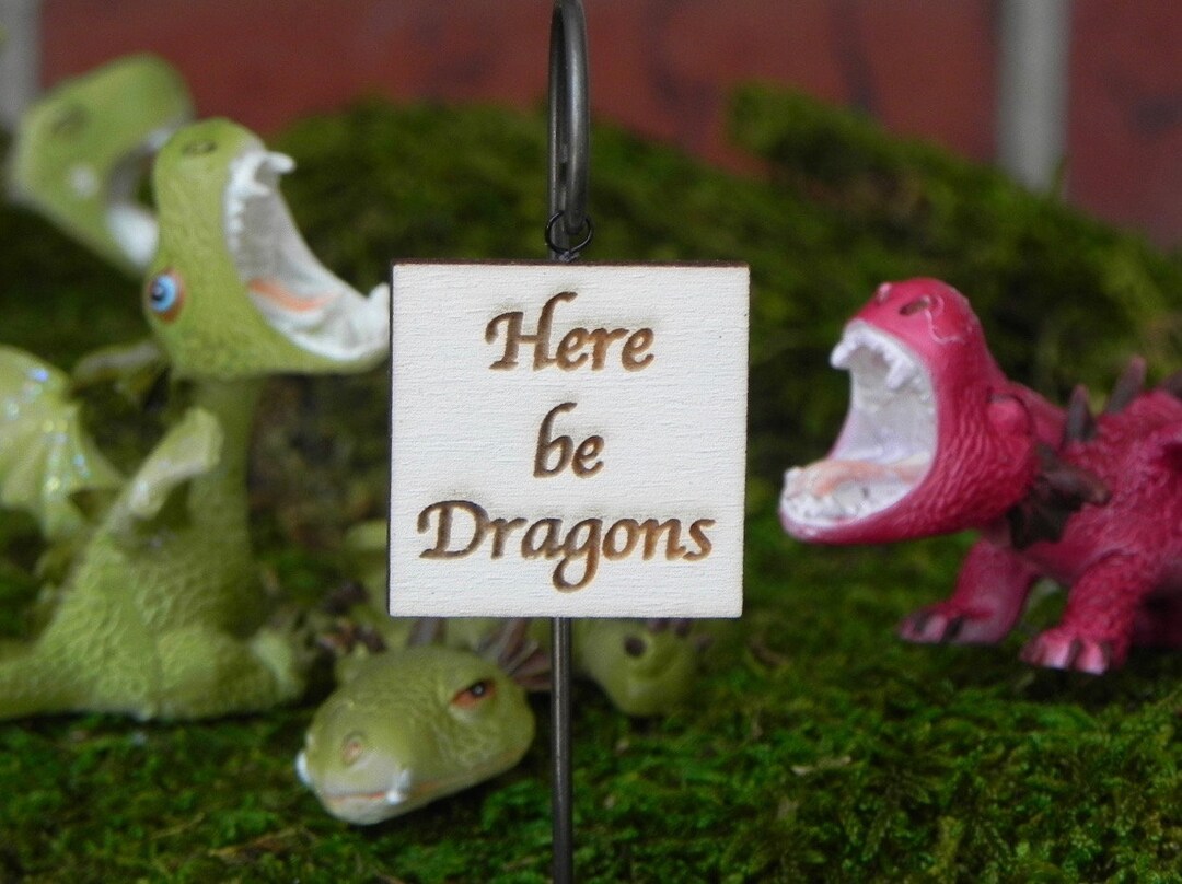 Miniature Dragon Sign & Wire Stake Here Be Dragons, Small Red Green ...