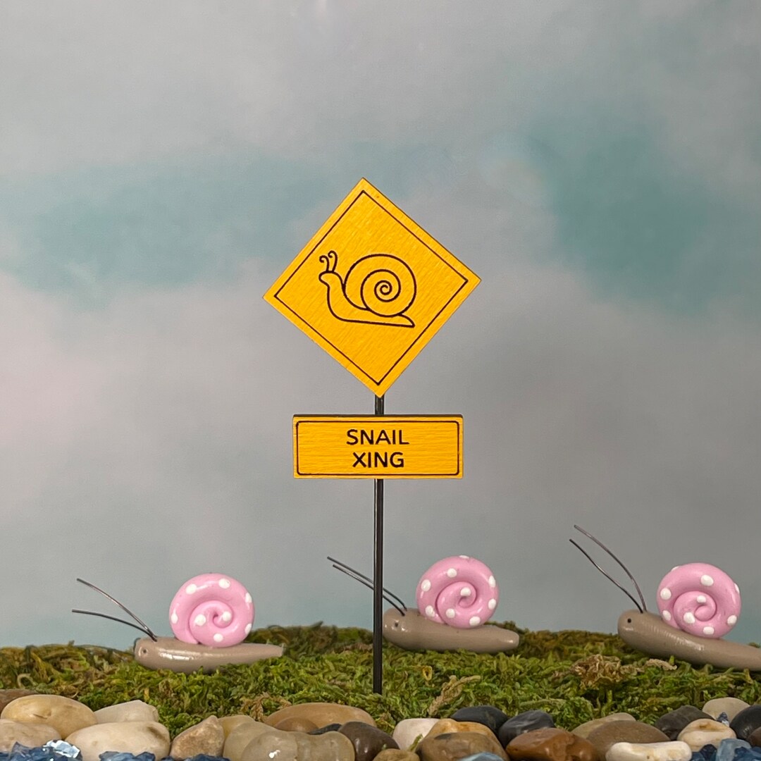 Miniature Snail Sign, Crossing XING Sign, Fairy Garden Accessory, Mini ...