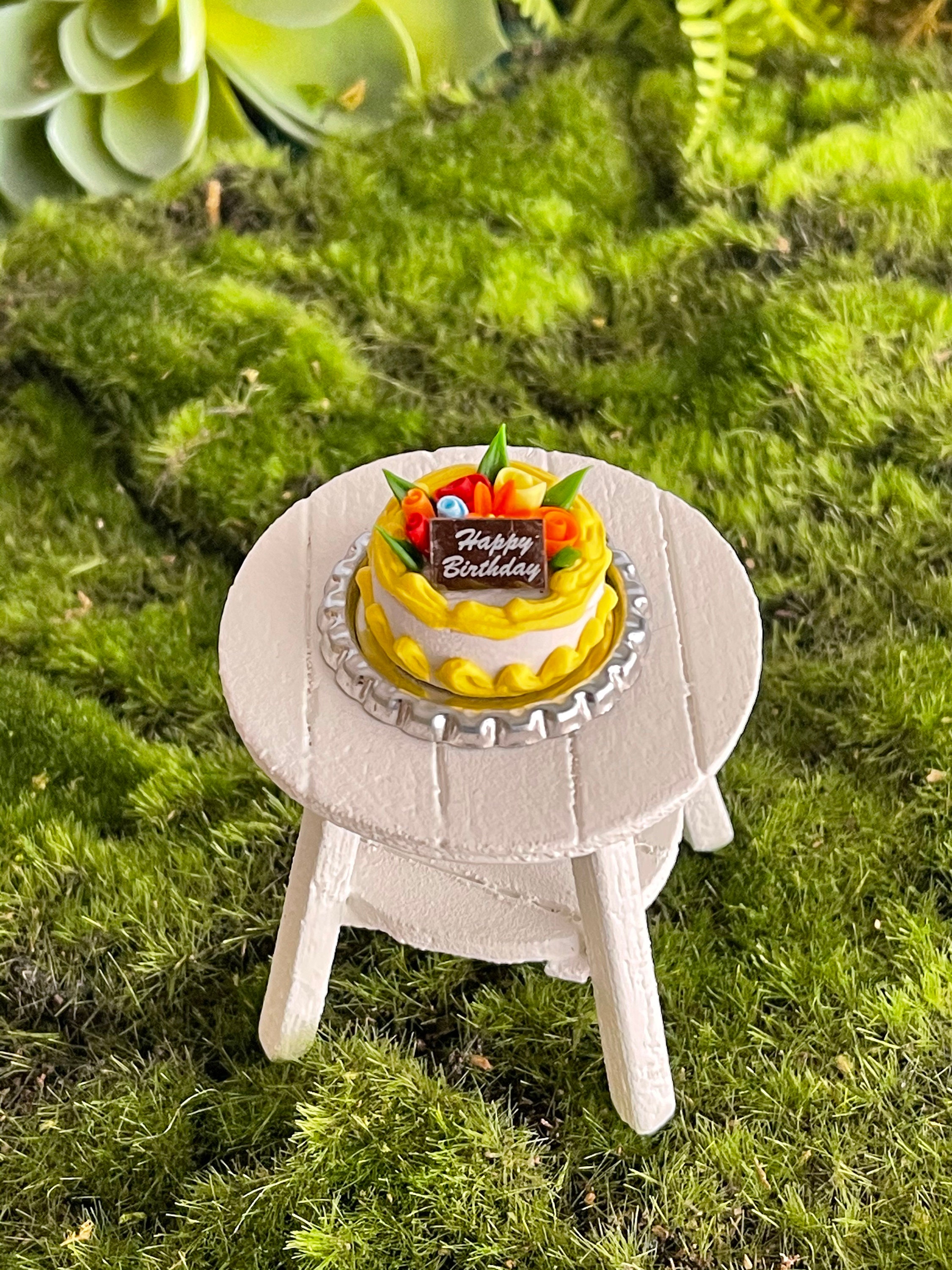 Miniature Birthday Cake on Plate, Dollhouse Accessories, Fairy Garden ...