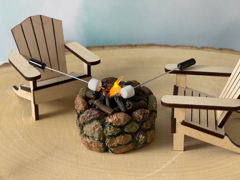 Miniature Marshmallow Roasting Sticks (2), 2 Miniature Adirondack Chair ...