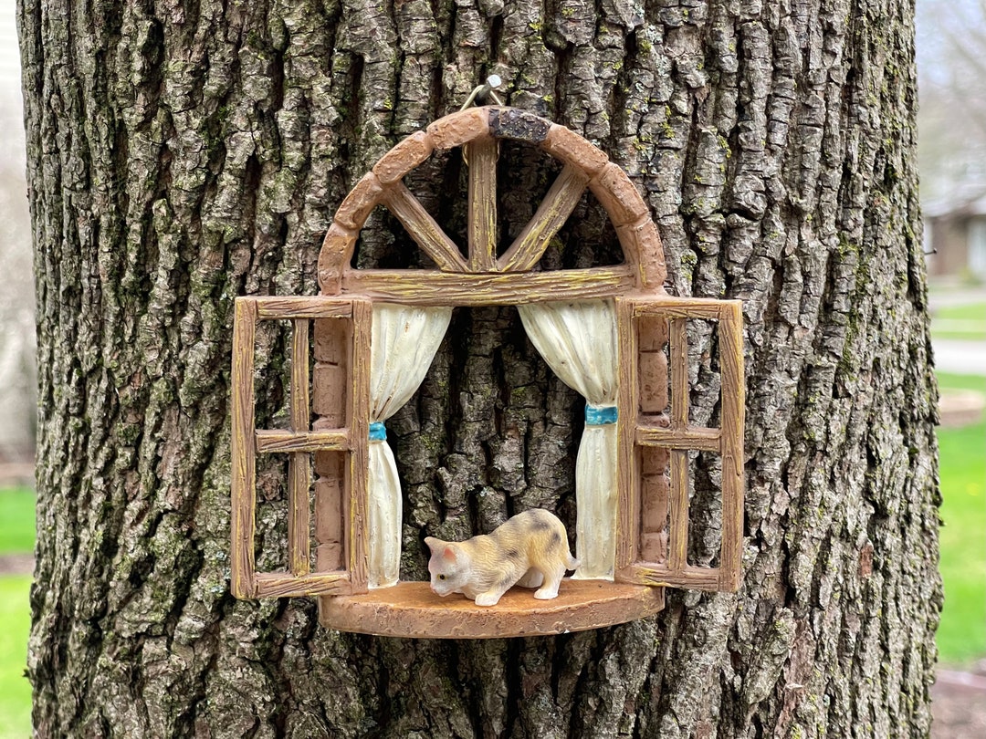 Miniature Window With Tabby Cat, Pouncing Cat, Fairy Garden Window ...