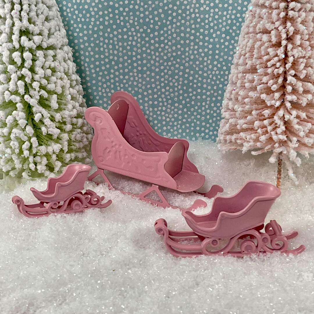 Dollhouse Pink Sled Sleigh, Fairy Garden Miniature Sleigh, 1:12 ...