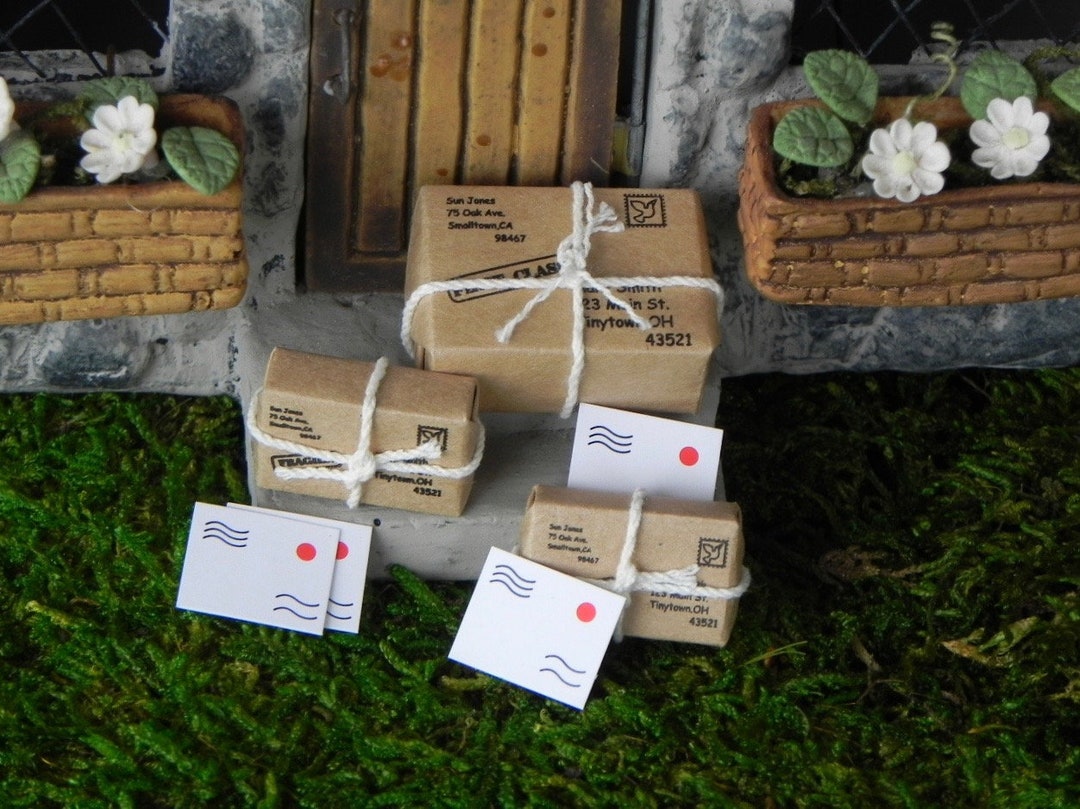 Miniature Packages Mail Postcards, Fairy Garden Accessories, Dollhouse ...