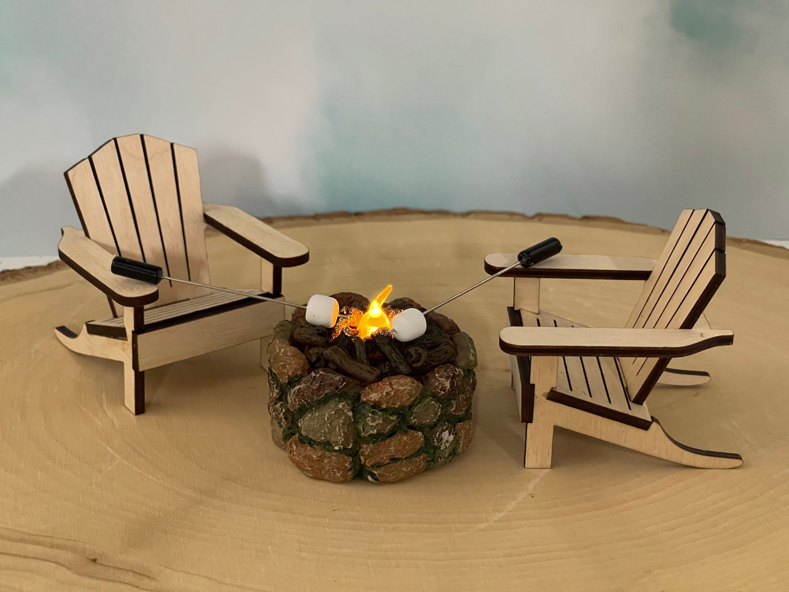 Miniature Marshmallow Roasting Sticks (2), 2 Miniature Adirondack Chair ...