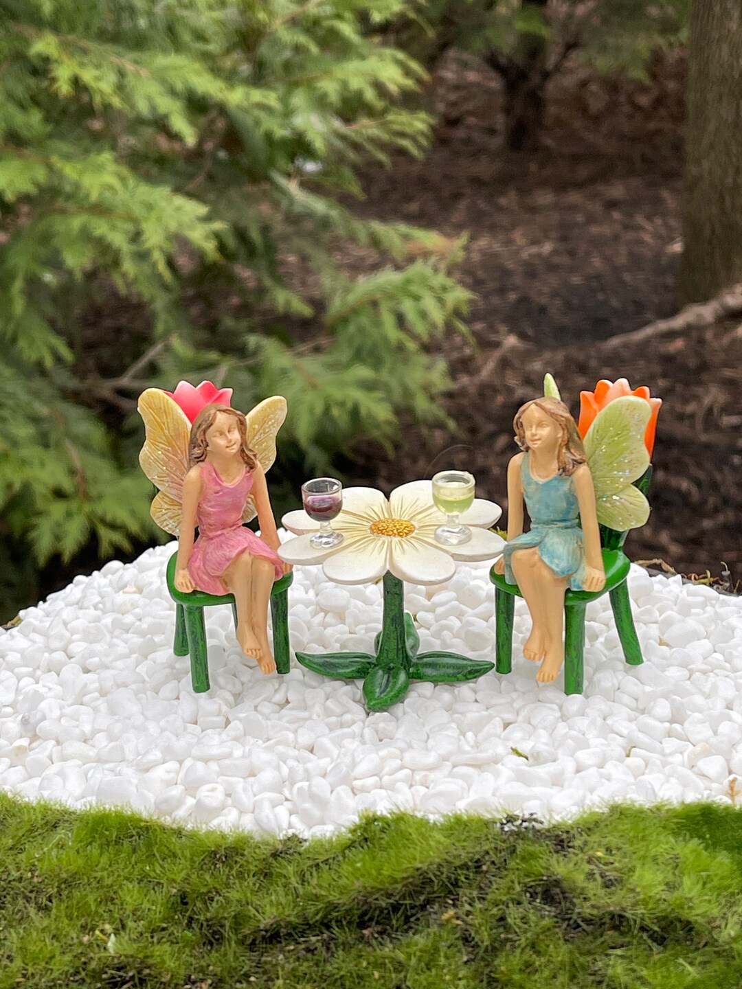 Fairy Garden Table and Chairs, Fairy Figurine, Bistro Set, Fairy Garden ...