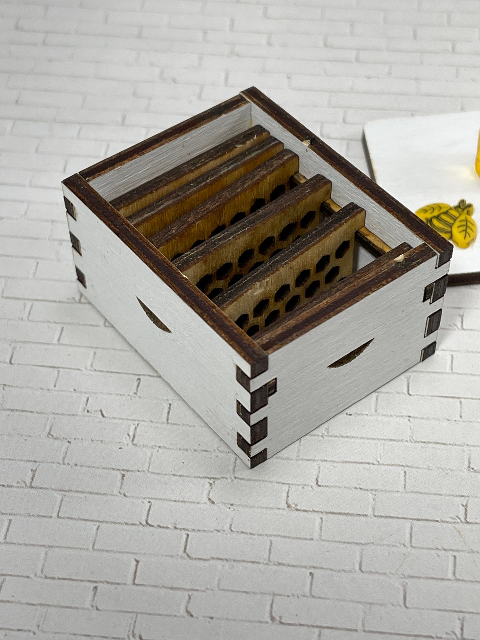 Miniature White Bee Hive, Miniature Beehive, Miniature Honey Jar, Bee ...