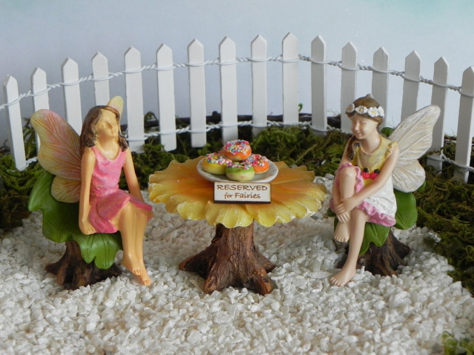 Fairy Garden Table Chairs Furniture Flower Bistro Set Donuts - Etsy