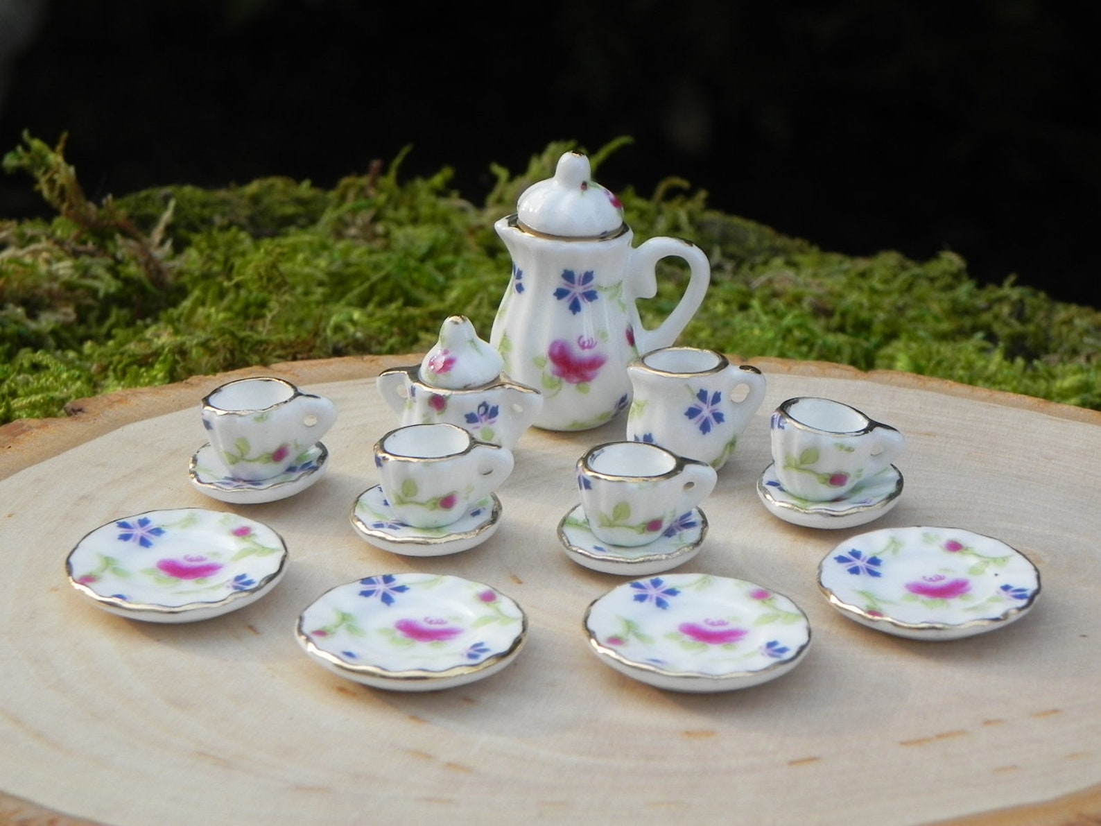 Fairy Garden Tea Cup Set Floral Fairy Accessories for Fairy - Etsy