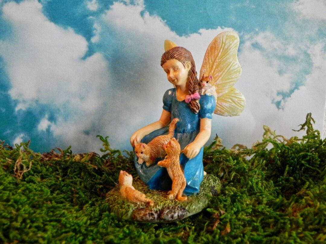 Kitten Delight Fairy With Cats, Fairy Garden Accessory, Fairy Cat ...