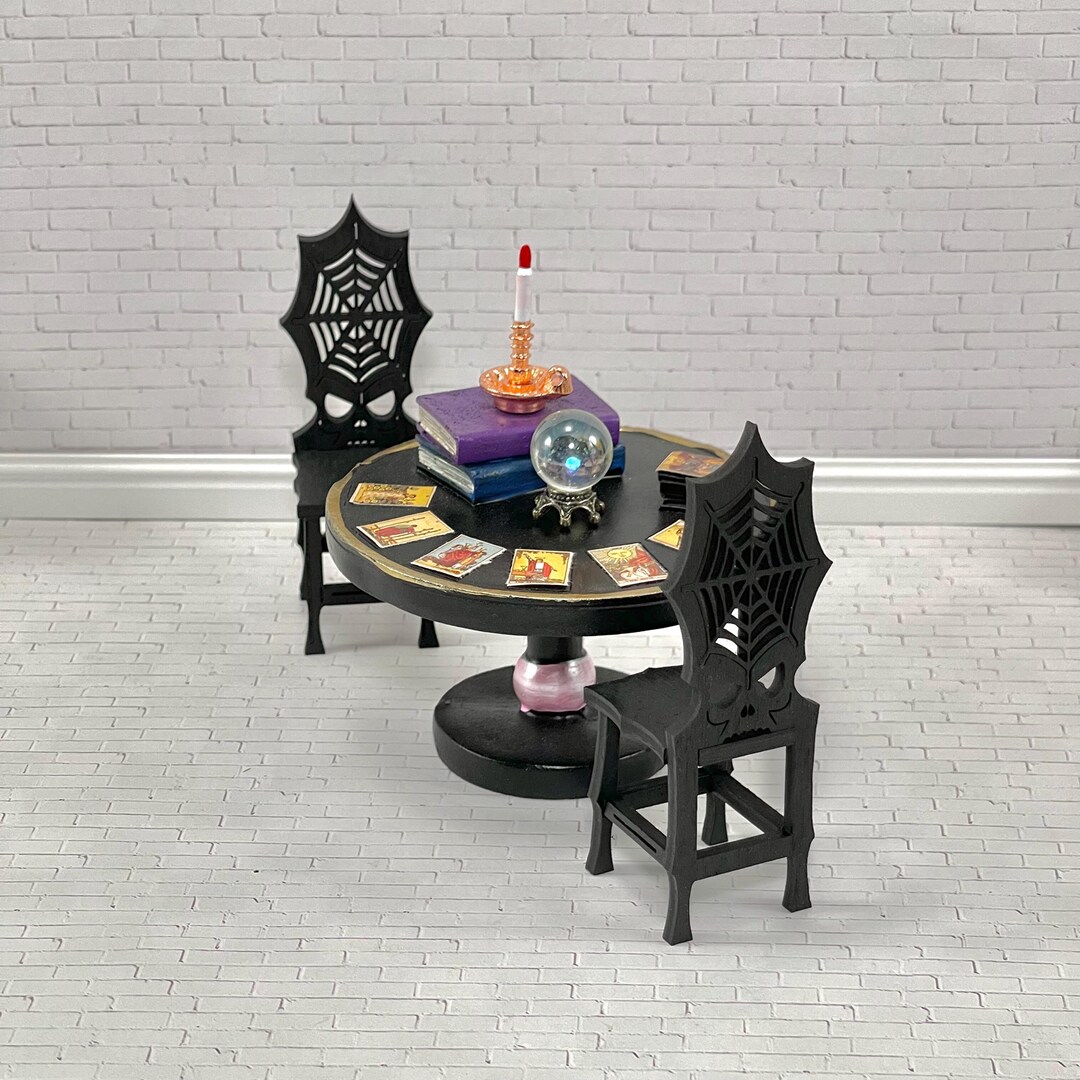 Miniature Halloween Table Chairs, Tarot Cards Fortune Teller, Haunted ...