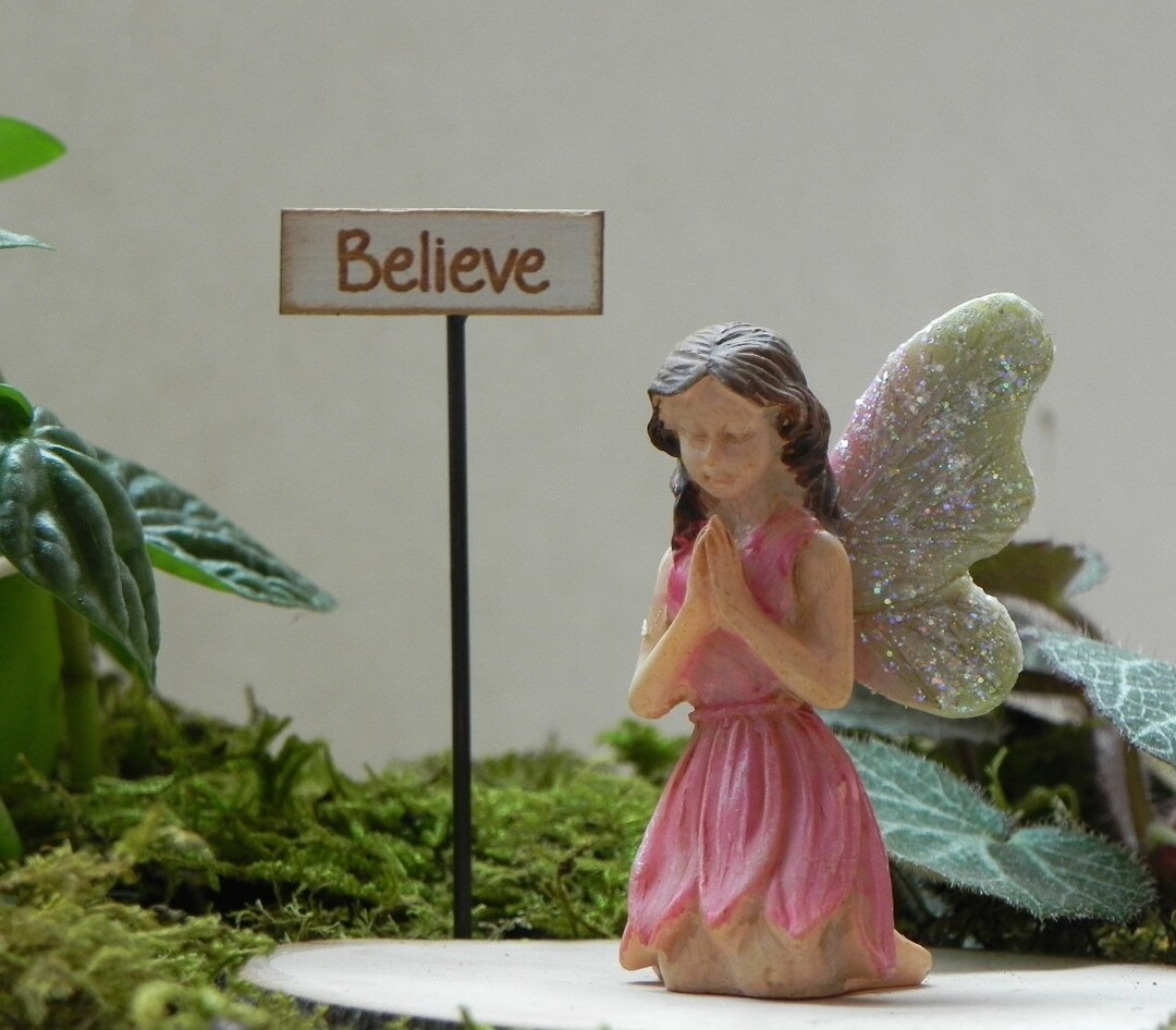 Fairy Garden Miniatures Handcrafted Sign - Believe - Praying Fairy ...