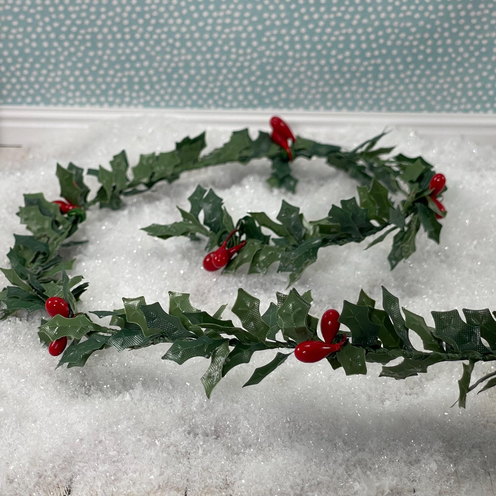 Miniature Artificial Holly Leaf Garland Roping Berries, Mini Floral ...